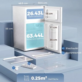 HOMCOM Mini lednička s mrazákem, dvoudveřová, s nastavitelným termostatem, malá chladnička na nápoje 90 l, bílá