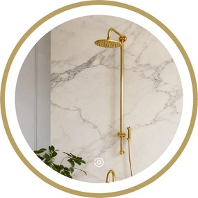 HOMCOM LED koupelnové kulaté zrcadlo 40 cm, nástěnné osvětlené zrcadlo se 3 barevnými teplotami, stmívatelné, zlaté