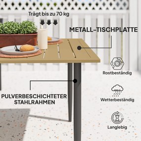 Zahradní stůl 150x90cm, ocelový balkonový stůl odolný proti povětrnostním vlivům, balkonový stůl s otvorem pro slunečník hnědý