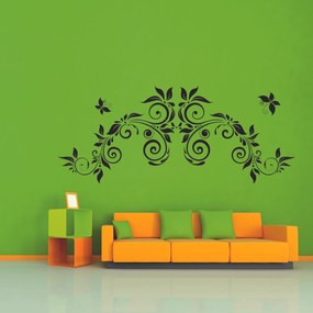 Samolepka na zeď- Květinový ornament s motýlky (95x40 cm) - PopyDesign