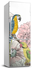 Wallmuralia Nálepka fototapeta lednička Papoušci a květiny 60x180 cm