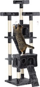 Škrabací strom PawHut XXL Cat Cave Ladder Climbing Tree Multilevel Grey 50x50x170cm | Aosom