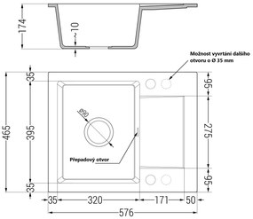 Kuchyňský granitový dřez ENZO - 57,6 x 46,5 cm - černý, 6506571005-77