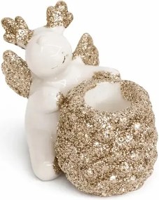 Vánoční svícen na stůl keramický 9,5 × 9 × 8 cm, průměr na svíčku 2 cm
