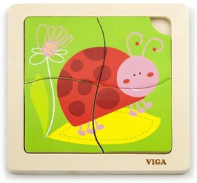 Viga Dřevěné puzzle 4 dílky - beruška