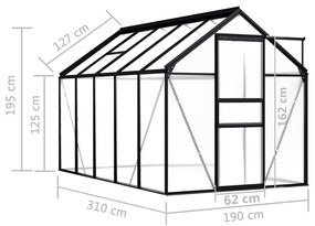 vidaXL Skleník antracitový hliníkový 5,89 m²