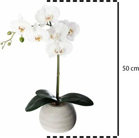 Bílá umělá orchidej v květináči, výška 53 cm