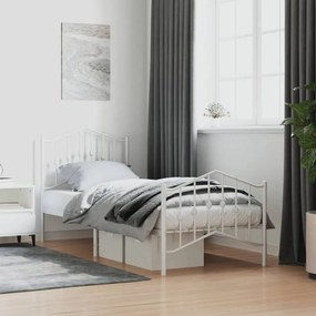 Kovový rám postele s hlavovým a nožním čelem bílý 90 x 200 cm