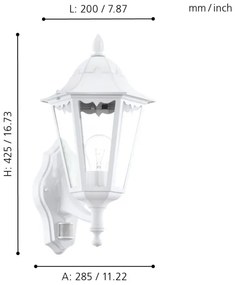 Eglo 93447 - Venkovní nástěnné svítidlo s čidlem NAVEDO 1xE27/60W/230V IP44