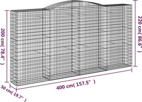 vidaXL Klenuté gabionové koše 2 ks 400x50x200/220cm pozinkované železo [3147061]