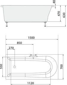 Polysan LISA obdélníková vana 150x70x47cm, bílá 85111