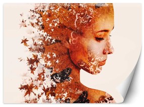 Fototapeta, Moderní žena Tvář Podzimní listí - 250x175 cm