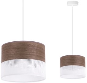 Závěsné svítidlo Wood, 1x hnědá ořechová dýha/bílé plastové stínítko, (fi 20cm)