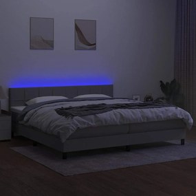 Box spring postel s matrací a LED světle šedá 200x200 cm textil 3133181