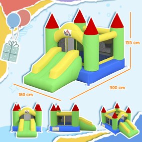 HOMCOM nafukovací skákací hrad foukačka dětský skákací hrad hrací skluzavka trampolína bezpečnostní síť 3-10 let Oxford 300x180x160cm | Aosom