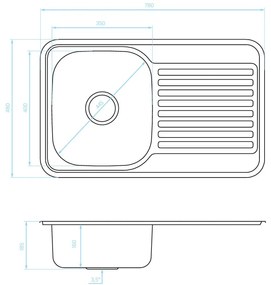 Kuchinox Faro, 1-komorový nerezový dřez 780x480x185 mm, hladký povrch, ocelová, LAV-SKH_011T