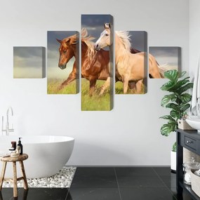 Vícedílný obraz Koně Cválající Na 3D Louce Nedostatek Nedostatek Přírodní plátno 150x90