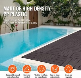 zámkové palubkové dlaždice 36 Kusů 30,5 × 30,5 cm vodotěsné pro verandu tmavě hnědá