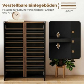 Skříňka na boty HOMCOM s bezpečnými soft‑close dveřmi, 6 polic, až 18 párů, bezúchytový design, vysoce lesklá černá