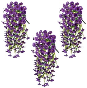 Camerazar Umělé dekorativní květiny svlačec girlanda 3 ks fialová závěsné květinové aranžmá