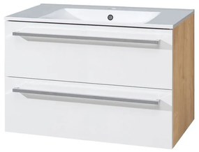 Mereo Bino, koupelnová skříňka s keramickým umyvadlem 81 cm, bílá/dub CN671