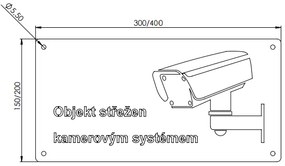 Informační cortenová cedule - objekt střežen kamerovým systémem s černým podkladem Velikost: 40 x 20 cm (XL) - Doporučujeme, Text: ČESKY