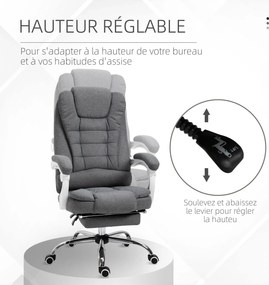Ergonomická kancelářská židle Vinsetto s opěrkou nohou, s polohovací opěrkou zad, polstrovanými područkami a šedým látkovým potahem