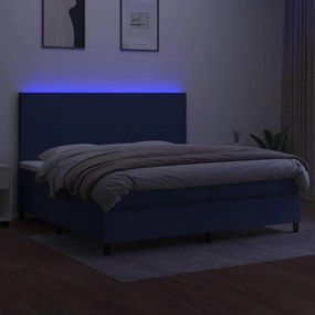 Box spring postel s matrací a LED modrá 200x200 cm textil 3134747