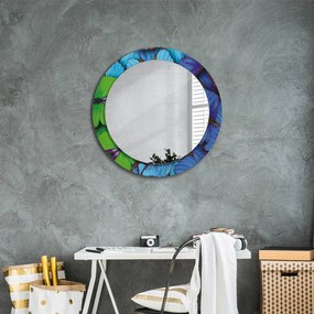 Kulaté dekorativní zrcadlo Modrý a zelený motýl fi 70 cm