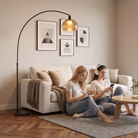 HOMCOM Stojací lampa, ohnutá hlava, nožní spínač, mramorový podstavec, plastový stínidlo, šedá