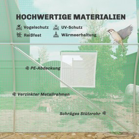 Fóliový skleník, průchozí, 8 oken se sítí proti hmyzu, robustní fólie, ocelový rám, 6 x 3 x 2 m, zelený