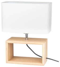 BRITOP Stolní lampa CADRE, 1xE27, v. 38 cm Barva stínidla: Bílá látka, Barva podstavy: Dubové dřevo