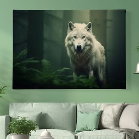 Obraz na plátně - Bílý vlk a lesní mlžné ráno FeelHappy.cz Velikost obrazu: 180 x 120 cm