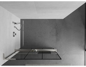 Mexen Kioto+ L, sprchová zástěna Walk-In s poličkou a věšákem 120 x 200 cm, 8mm čiré sklo černý vzor, ​​broušená ocel profil, 800-120-123-97-77