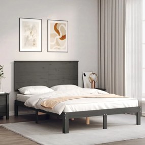 Rám postele s čelem šedý 140 x 200 cm masivní dřevo,  3193663 HangarStore.cz