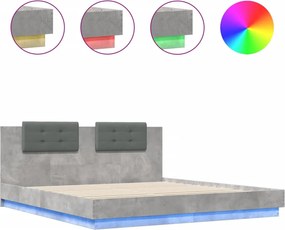 Rám postele s čelem a LED osvětlením betonově šedý 200x200 cm 3209985