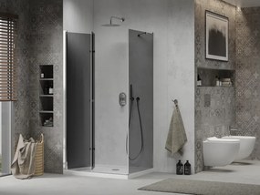 Mexen Lima, sprchový kout se skládacími dveřmi 100 (dveře) x 80 (stěna) cm, 6mm šedé sklo, chromový profil + slim sprchová vanička bílá + chromový sifon, 856-100-080-01-40-4010