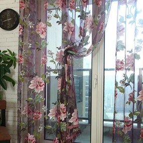 Záclona s květinami - 2 rozměry Vínová, velikost 100 x 250 cm