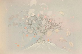 Tapeta kreslený podzimní strom - 450x300