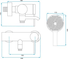 Rea Clif, vanová baterie s ruční sprchovou soupravou, ocelová, REA-B6874