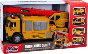 LEAN Toys Nákladní auto s jeřábem a přepravníkem vozidel, světla a zvuky, žluté