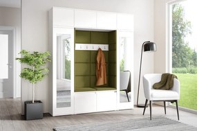 Eka Předsíňová stěna s čalouněnými panely Trinity 32 - Bílá / Khaki zelená 2327