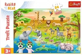 TREFL Puzzle Bobaski a medvídek: Safari MAXI / 24 dílků / 60 x 40 cm /