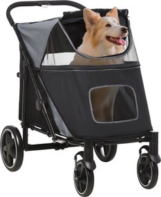 PawHut Kočárek pro psy, Kočárek pro psy s potahem, Skládací kočárek pro psy, Kočárek pro kočky pro velké a střední psy, Kočárek pro psy s mřížkovým ok