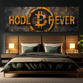 Obraz na plátně - Bitcoin, HODL Fever, grunge FeelHappy.cz Velikost obrazu: 150 x 50 cm