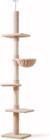PawHut škrabadlo stropní, H230-260 cm, výškově nastavitelný strom pro kočky, stabilní, béžový