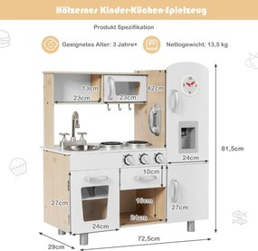 Costway Dětská kuchyňka s realistickým světlem a zvukem a lednicí, bílý