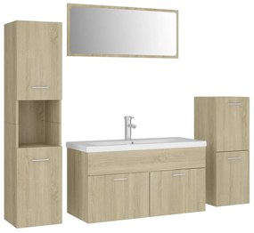 5dílný set koupelnového nábytku - s baterií a zrcadlem - 90 cm - dřevotříska | dub sonoma