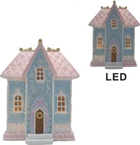 Modro-růžový svítící domek s led světýlky - 12*9*15 cm