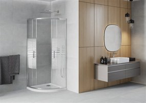 Mexen Rio, čtvrtkruhový sprchový kout s posuvnými dveřmi 70 x 70 cm, 5mm čiré/pásy sklo, chromový profil + bílá sprchová vanička, 863-070-070-01-20-4110